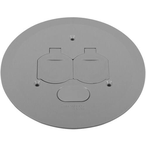 Floor Box Outlet Cover Low-Profile Round with 2 Lift Lids, Gray