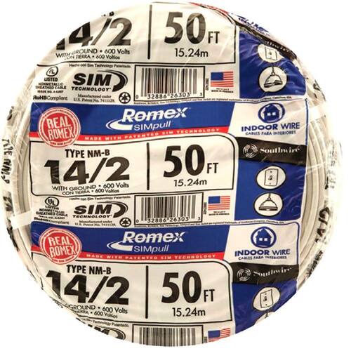 Wire 14/2, 50 ft. CU NM-B W/G, Solid Same-Day Delivery