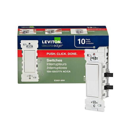 Single Pole Switch 15 Amp Decora Edge, White 10-Pack Same-Day Delivery